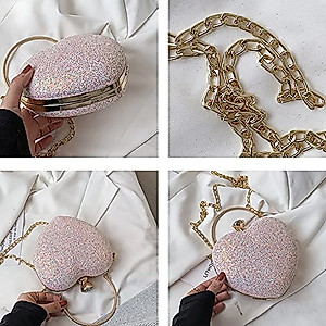 Goclothod Women Glitter Heart Shape Clutch Purse Leather Shoulder Bag Party Handbags