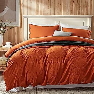 Anluoer Duvet Cover Queen Size,Burnt Orange Duvet Cover Set with Buttons Closure, Ultra Soft Washed Microfiber Bedding Comforter Cover with 2 Pillowcases for All Season(90x90 inches, 3 Pieces)