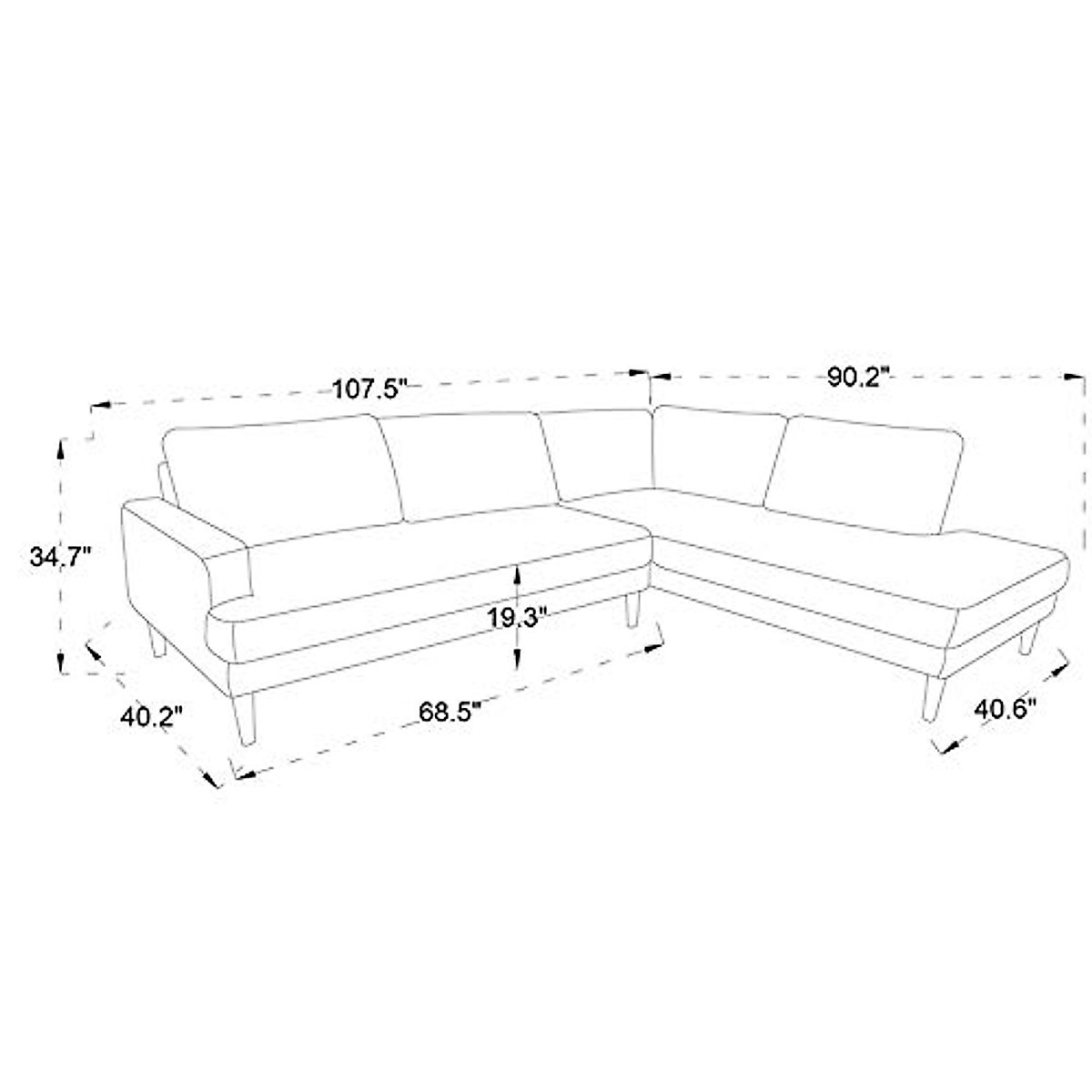ASHCROFT Aplee Mid-Century L-Shaped Pillow Back Fabric Right-Facing Sectional in Gray