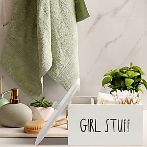 Farmhouse Bathroom Organizer Tampon Storage Container for Bathroom Decorative Countertop Organizer Storage Box Wood Movable Partition Feminine Product Organizer with Lid for Cosmetics (Blank Style)