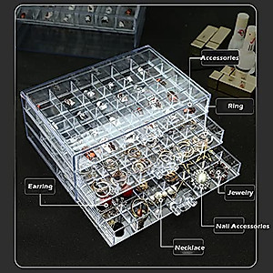 YUFONG Earring Storage Box Organizer 3 Drawers Acrylic Jewelry Storage Box Holder Transparent Jewelry Display Stand with 72 Small Compartments Gift for Women Girls (Clear)
