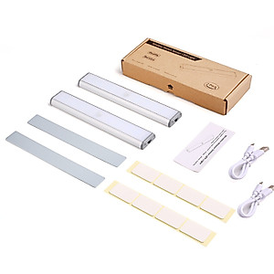 Stick-On Anywhere Portable Closet Lights Wireless 20 Led Under Cabinet Lighting Motion Sensor Activated Build in Rechargeable Battery Magnetic Little Safe Night Tap Light for Closet Cabinet (Silver)