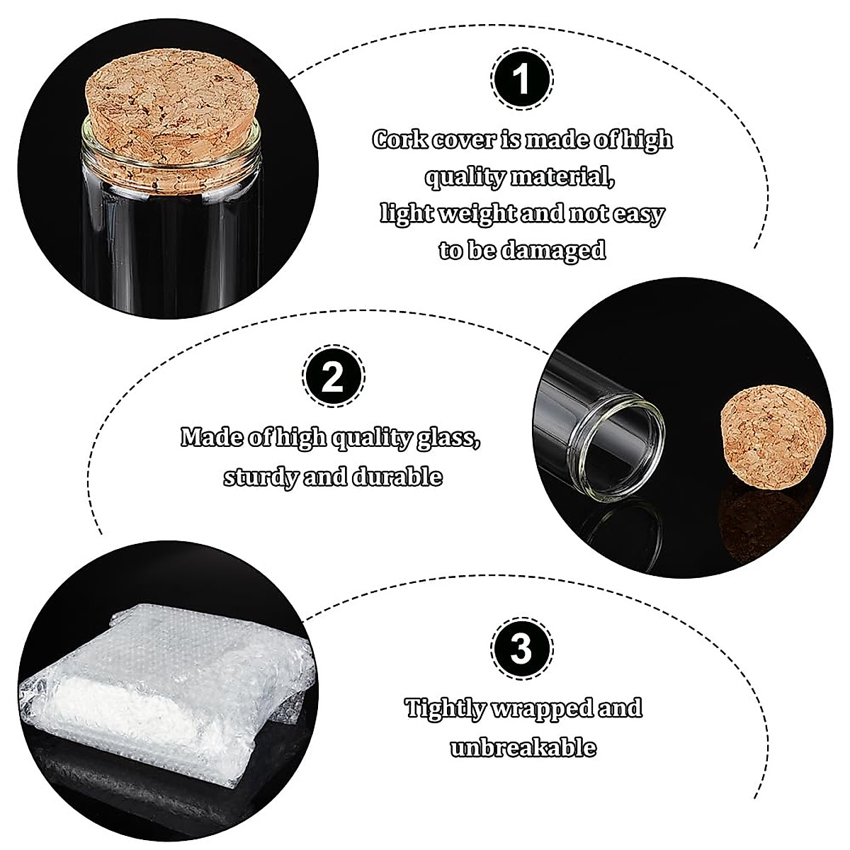 BENECREAT 10 Pack 80ml Flat Glass Test Tube with Cork Stopper Clear Mini Glass Bottles Jars for Lab, Wedding Party Favors, Candy, Spices, Beads