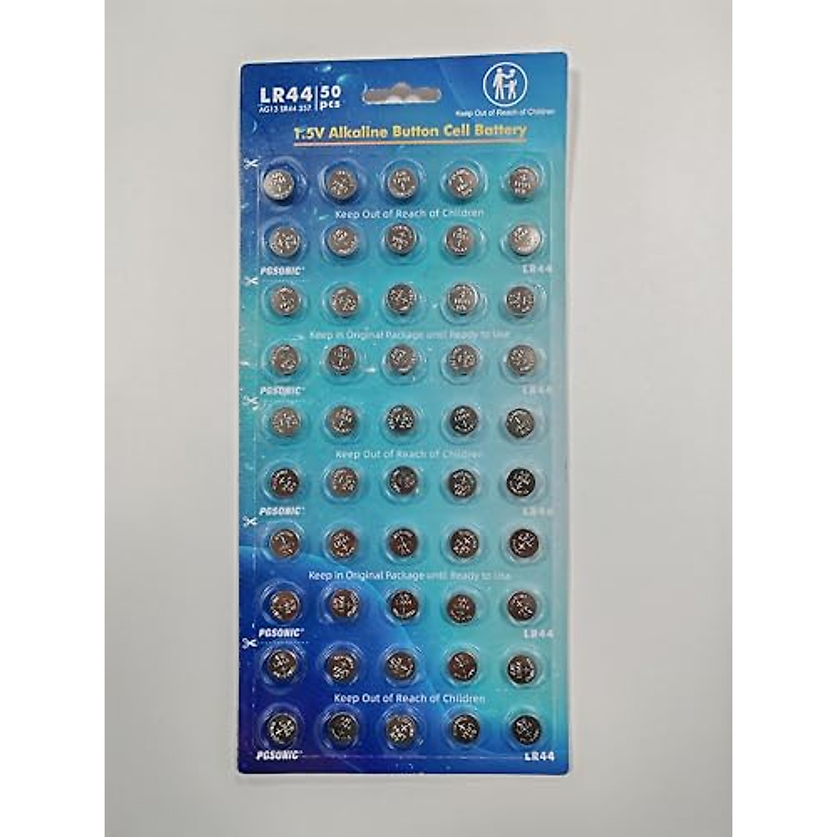 PGSONIC 50 Pack LR44 Batteries, 1.5 Volt Alkaline Button Cell Batteries with Long Lasting Power