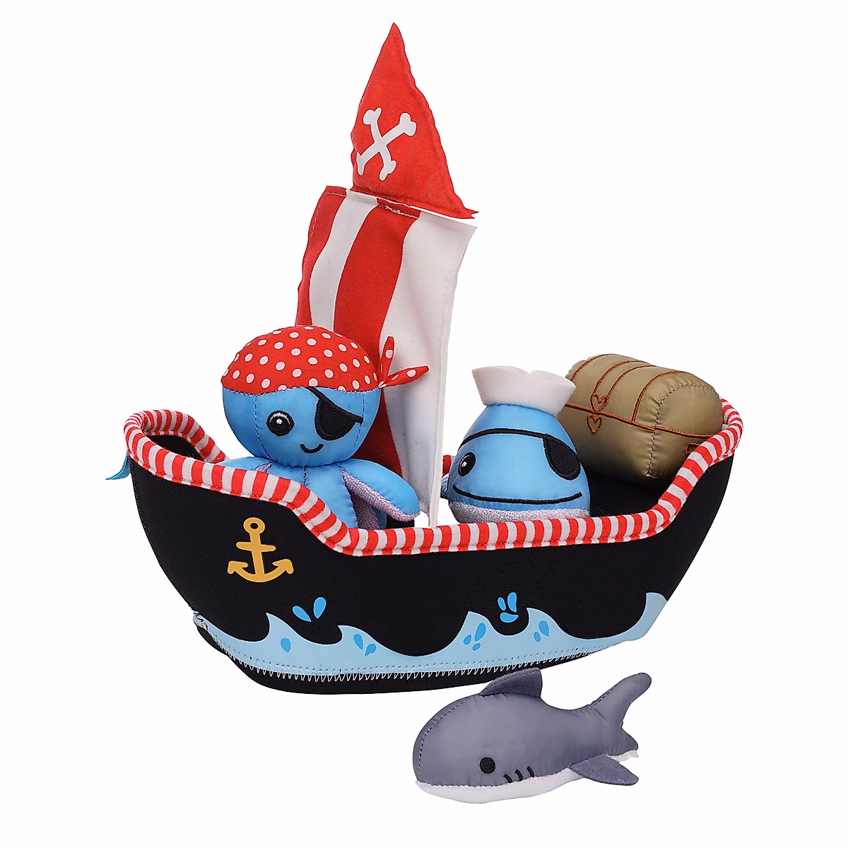 Manhattan Toy Neoprene Pirate Ship 5 Piece Floating Spill n Fill Bath Toy with Quick Dry Sponges and Squirt Toy