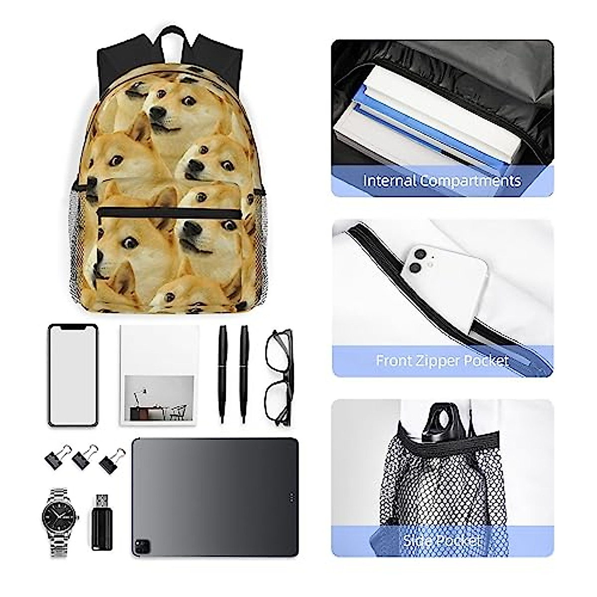 OUSIKA Mr Doge Meme Printed Casual Backpack Bag Lightweight Laptop Backpack Travel Daypack