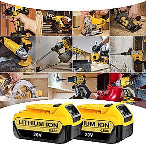 ZKpilse 2 Pack 20V 6.5Ah Batteries Replacement for 20V Max Battery Cordless Tools DCB180 DCB181 DCB200 DCB201 DCB203 DCB204 DCB205 DCB206 DCB207