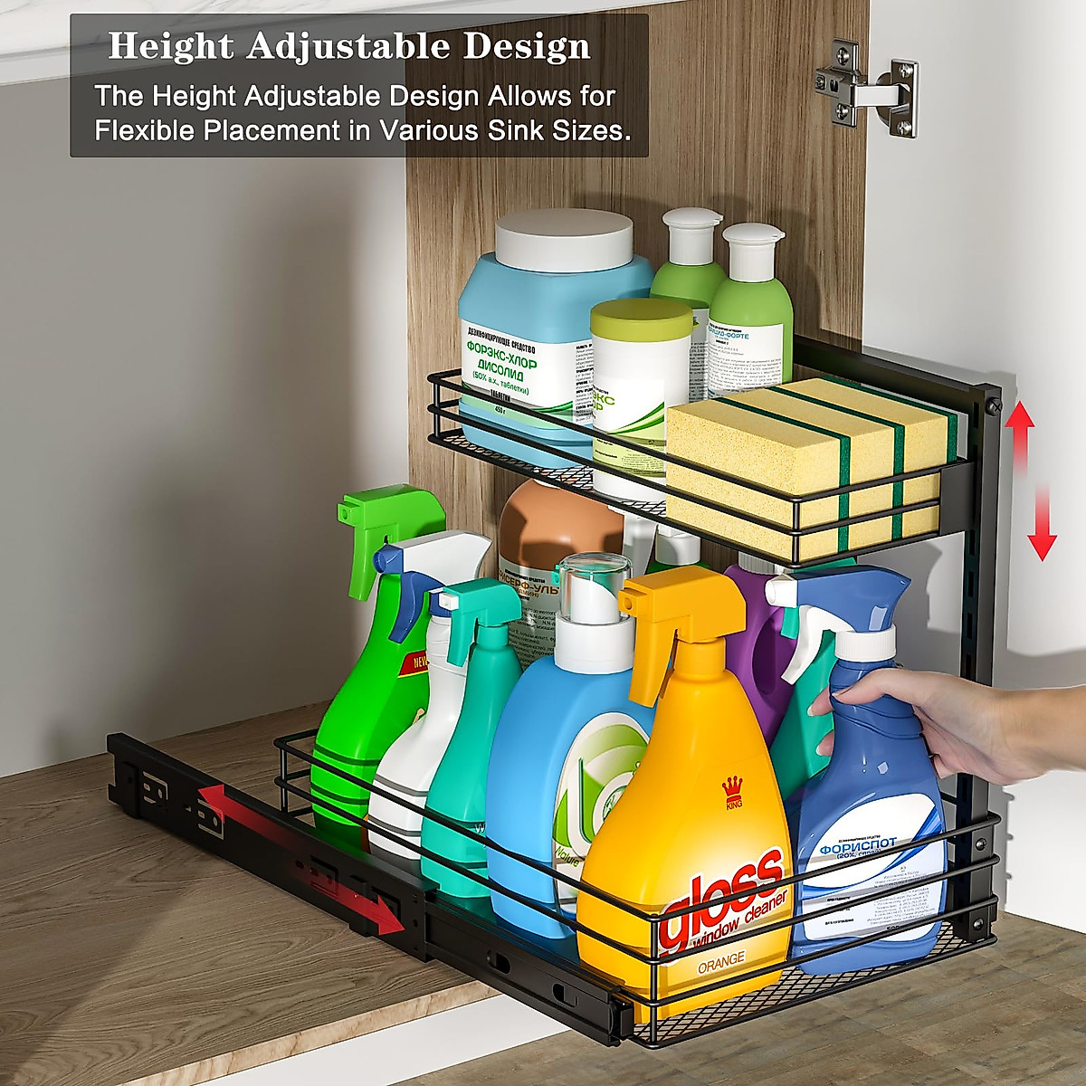 Under Sink Organizer, Pull Out Cabinet Organizer, 2-Tier Under Sink Organizers and Storage