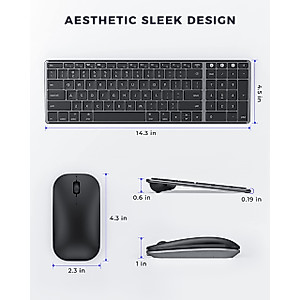 Wireless Bluetooth Keyboard and Mouse Compatible for Mac, seenda Stainless Steel Multi-Device Keyboard and Mouse Rechargeable with Number Pad, Compatible for Mac, iPad, iOS, Buetooth Keyboard