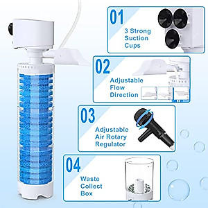 fishkeeper Submersible Aquarium Filter for 40-100 Gal, 3-in-1 Biochemical Sponge Filter for Aquarium Filtration/Oxygenation/Circulation, Up to 320 GPH Adjustable Internal Fish Tank Filter (8W/13W)