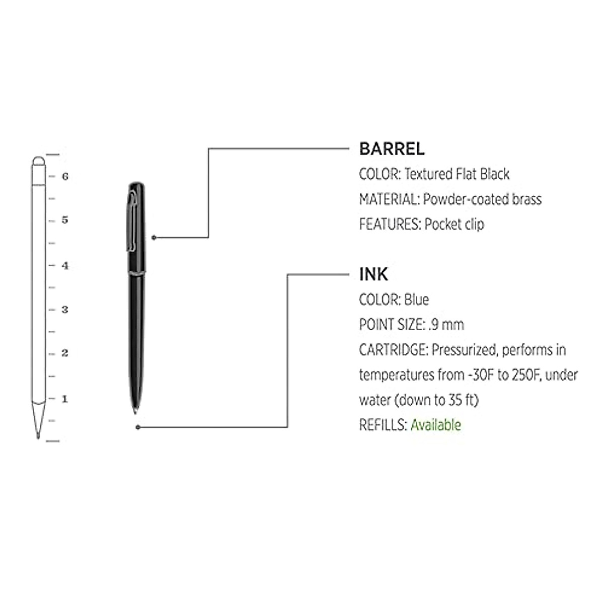 Rite in the Rain Weatherproof Black Metal Clicker Pen - Black Ink (No. 97)