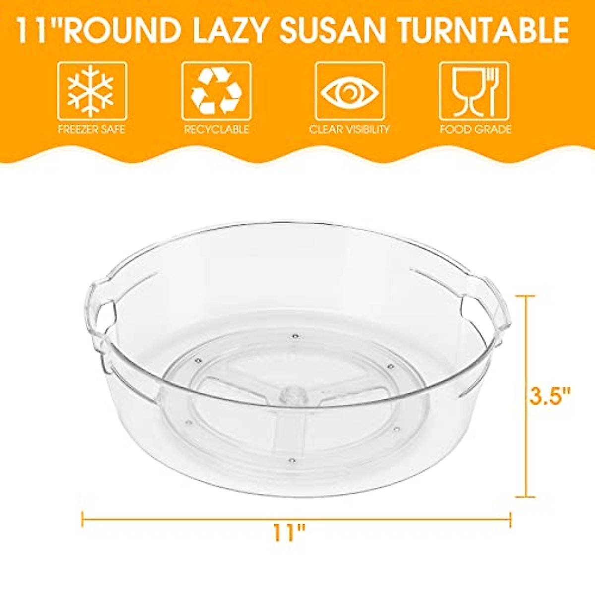 URALFA 2-Pack Lazy Susan Cabinet Organizer, Plastic Lazy Susan Turntable, 11" Rotating Round Lazy Susan Spice Rack Organizer for Pantry, Countertop, Clear
