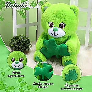 Kasyat St. Patrick's Day Bear Stuffed Animal with Shamrock 12 Inch Plush Bear Cute Stuffed Bear Plushie Shamrock Lover Birthday St. Patrick's Day Party Favor Gifts