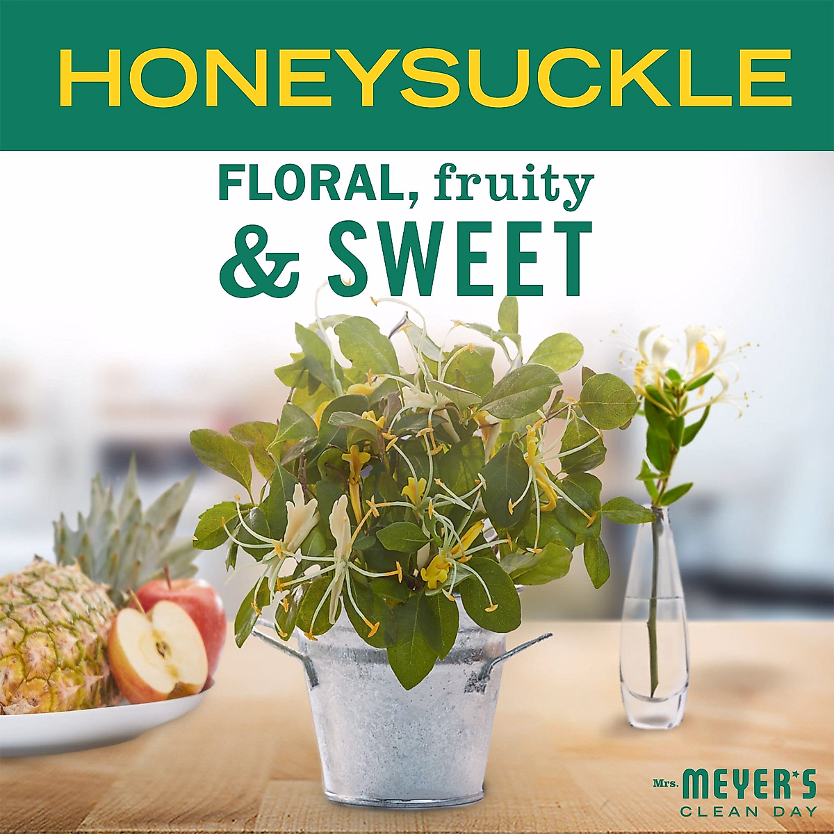 MRS. MEYER'S CLEAN DAY Liquid Dish Soap, Cruelty Free Formula, Honeysuckle Scent, 16 oz- Pack of 6