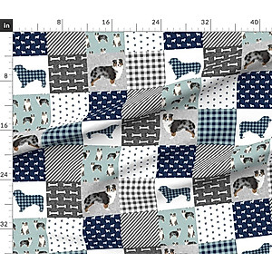 Spoonflower Fabric - Australian Pet Quilt Blue Cheater Floral Shepherd Dogs Wholecloth Top Printed on Petal Signature Cotton Fabric by The Yard - Sewing Quilting Apparel Crafts Decor