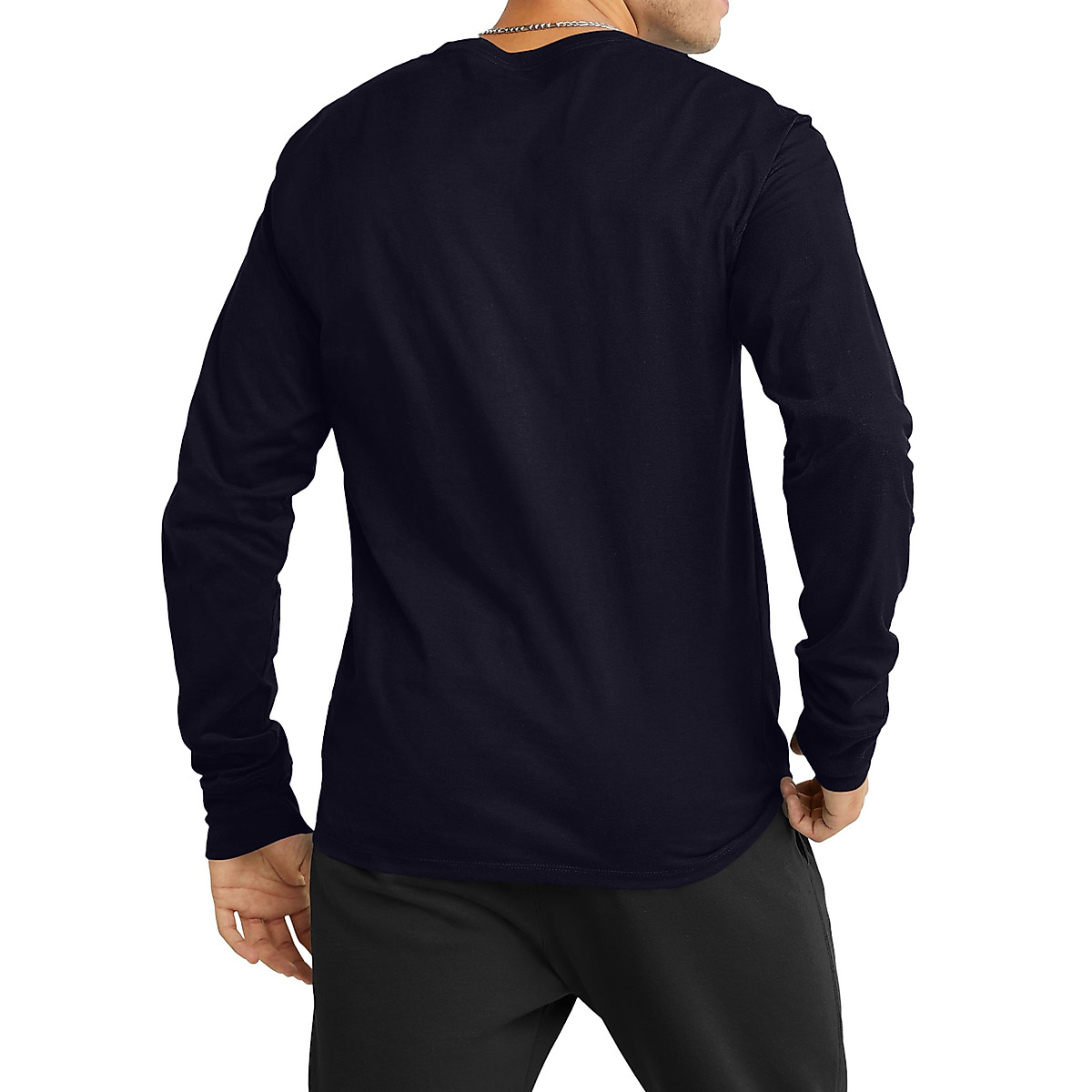 Champion, Classic Long Sleeve, Comfortable, Soft T-Shirt for Men (Reg. or Big & Tall), Navy, Large