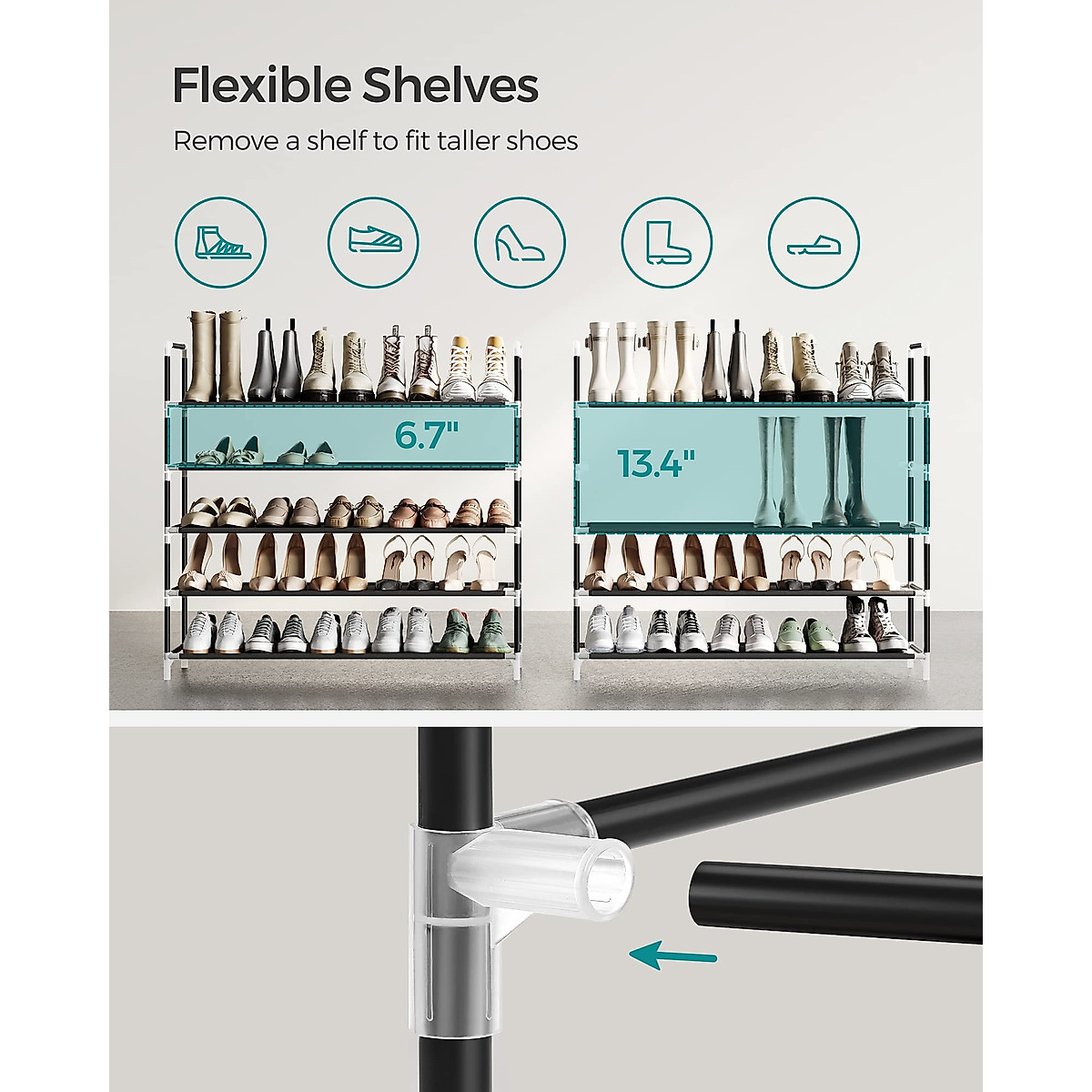 SONGMICS 4-Tier Shoe Rack with Shelves for Closet Entryway, Black ULSH054B01