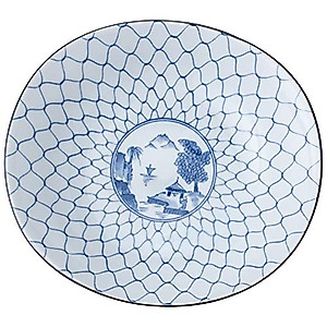 西海陶器(Saikaitoki) Saikai Pottery 31302 Oval Anti-Potted Indigo, Pictorial Changing, Presentation Box, Made in Japan, 8.7 x 7.9 inches (22 x 20 cm), Set of 5