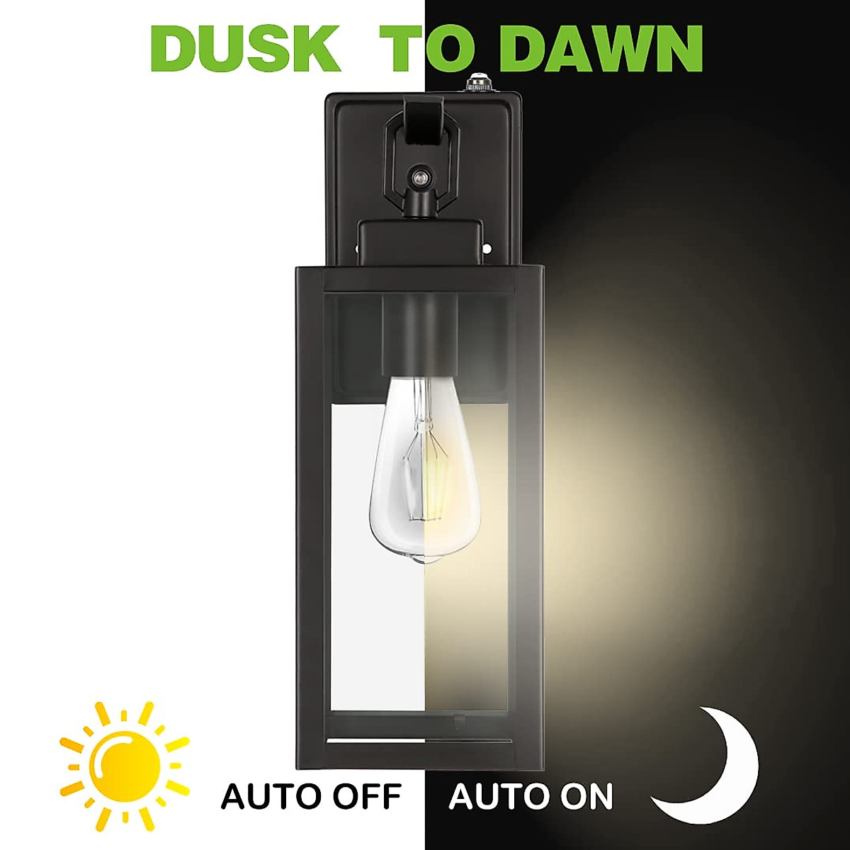 11 inch Canyon Outdoor Wall Light Fixtures with Dusk to Dawn Sensor, Exterior Black Wall Lighting, Architectural Wall Sconces with Clear Glass Shade for Entryway, Porch, Front Door, ETL Listed