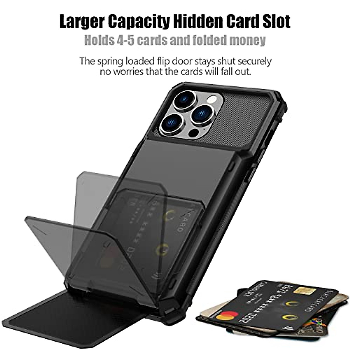 Nvollnoe for iPhone 14 Pro Max Case with Card Holder[Store 5 Cards]Dual Layer Heavy Duty Shockproof iPhone 14 Pro Max Wallet Case with Hidden Card Slot Large Storage Case for iPhone 14 Pro Max(Black)