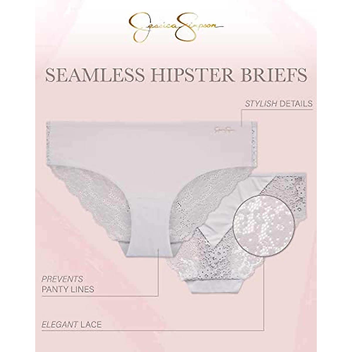 Jessica Simpson Women's Underwear - Microfiber Hipster Briefs (5 Pack), Size Large, Gardenia/Pearl Blush/Rain/Black