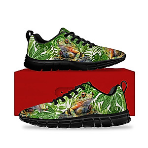 Frog Shoes for Women Men Running Walking Tennis Sneakers Red Eyes Frog Tropical Palm Leaves Shoes Gifts for Her Him,Size 6 Men/8 Women Black
