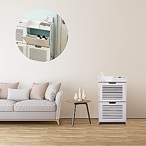 DNYSYSJ Ultra slim tipping bucket shoe storage,2-Tier White PVC Tipping Bucket Shoe Cabinet Storage Freestanding Lightweight Shoe Rack Storage Organizer for Entryway, Hallway,etc