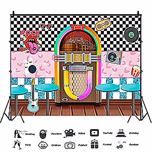 XLL Rock Roll Party Back to 50's Sock Hop Photography Background Back to 1950s Soda Shop Photo Backdrops 50s Retro Diner Time Rock Roll Classic Party Decoration Banner 7x5ft