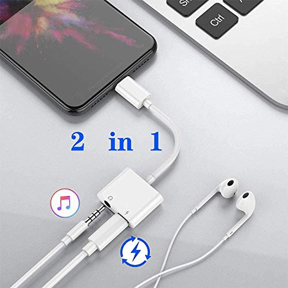 [Apple MFi Certified] Lightning to 3.5mm Headphone Adapter for iPhone, 2 in 1 Headphone Audio Splitter, Adapter AUX Connector Charger Cable Replacement for iPhone 13/12/SE/XR/XS/X/8/7/Plus,White