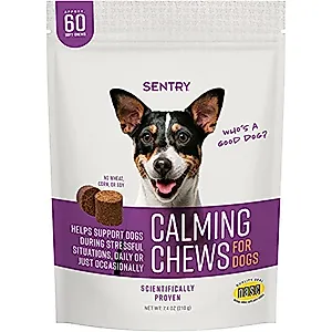 SENTRY PET Care Sentry Calming Chews for Dogs, Calming Aid Proven to Reduce Stress and Anxiety, Pheromones Prevent Unwanted Behaviors Including Barking, Jumping, and Separation Anxiety, 60 Count