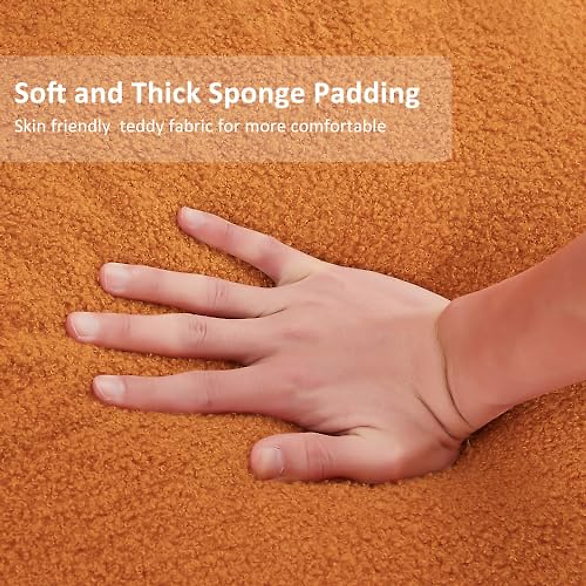 Wonder Comfort 94" Teddy Fabric L-Shaped Sectional Sofa with Reversible Ottoman, Sherpa Futon Couch with 2 Pillows for Living Room Apartment, Orange