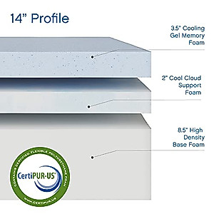 Cool Gel Chill Memory Foam 14-Inch Mattress with 2 Pillows,CertiPUR-US Certified, Mattress in a Box, Cal King, White