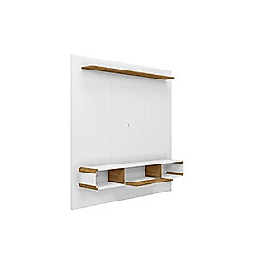 Manhattan Comfort Camberly 62.36" Floating Entertainment Center with 3 Shelves and Overhead Décor Shelf, White and Cinnamon