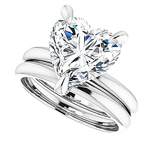 Handmade Heart Moissanite Engagement Ring Set 4 Carat, Solitaire Ring, Bridal Wedding Ring Set for Women, Anniversary Ring, VVS1, Colorless, 10K 14K 18K Solid White Gold, Gifts for Her
