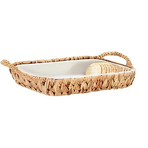 Mud Pie Cracker Dish in Water Hyacinth Basket, 1 3/4" x 12 1/4", Brown