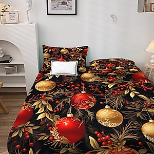 zcsm Christmas Balloon Sheets Full Size Sheet Sets - Xmas Holiday Bed Sheets, Soft Microfiber & Deep Pocket & Wrinkle Free Bedding Sheets & Pillowcases, 1 Fitted Sheet, 1 Flat Sheet, 2 Pillow Cases