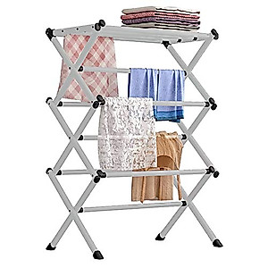 FKUO Household Indoor Folding Clothes Drying Rack, Dry Laundry and Hang Clothes,Towel Rack (Silver Gray)