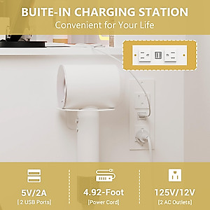 Vanity Desk with LED Lights Mirror & Power Outlet, Small Makeup Vanity Table Set with Storage Drawers & Chair, 3 Lighting Modes & Adjustable Brightness, Dressing Table for Women Girls Bedroom, White