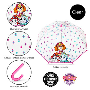 ABG Accessories ABG girls Kids Clear for Rain Girl's, Transparent with an Easy Grip Handle, Dome Windproof, Ag Bubble Umbrella, Paw Patrol, Age 3-10 US