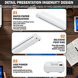 Darkant Portable Thermal Printer Wireless for Travel, Inkless Compact Printer, Small Bluetooth Thermal Mobile Printer Compatible with Android iOS Phones & Thermal A4 Paper (210 x 297mm)