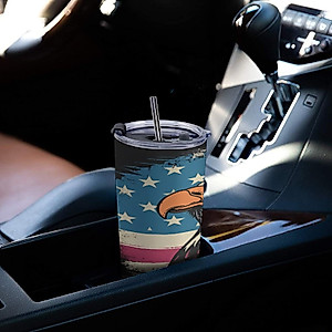 zxxpensy 20 Oz Tumbler Travel Cup Eagle Mid-Century Water Bottle, Stainless Steel Vacuum Insulated Coffee Mug with Straw Lid And Cleaning Brush