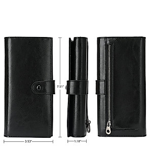 Alldaily RFID Blocking Large Capacity Leather Clutch Wallets Trifold Credit Card Holder for Women (Black)