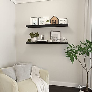 DOLLFIO Floating Shelves, 4 Sets Wall Shelves, Wooden Floating Shelves for Wall Décor, Wall Mounted Floating Shelf for Bathroom Storage, Floating Book Shelves for Wall, Bedroom, Living Room–Black