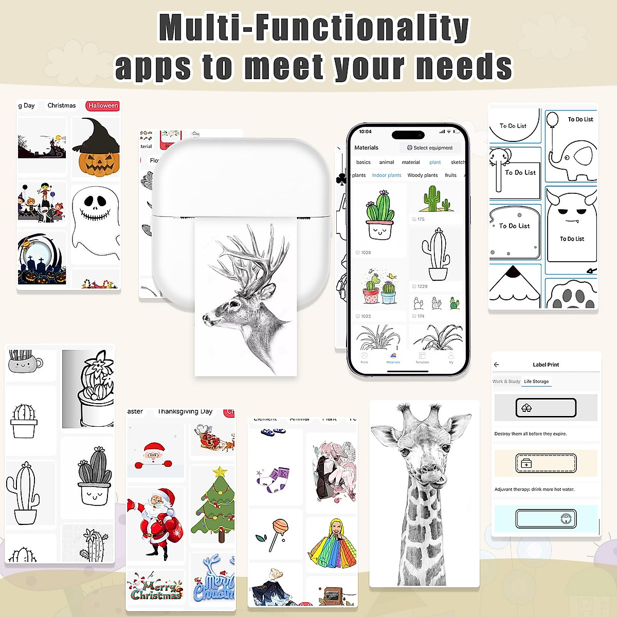 Zeacool Mini Sticker Printer,Mini Pocket Thermal Printer with 11 Rolls Paper,Bluetooth Inkless Printer Compatible with Android & iOS,Portable Receipt Printer for Photo,Notes,Memo,Work,Travel,White