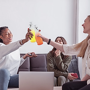 Nevlers 12pcs 8.5 Oz. Glass Bottle Set with Swing Top Stoppers, Bottle Brush, Funnel & Gold Marker - Clear Beverage Bottles for Water, Wine, Juices, Infused Oils