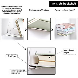 BAZASAX Invisible Floating Bookshelves, Floating Bookshelf for Wall, Heavy Duty Book Organizer, Metal Rustproof Hanging Book Shelves, Wall Mounted Book Shelf for Bedroom Bathroom Kitchen