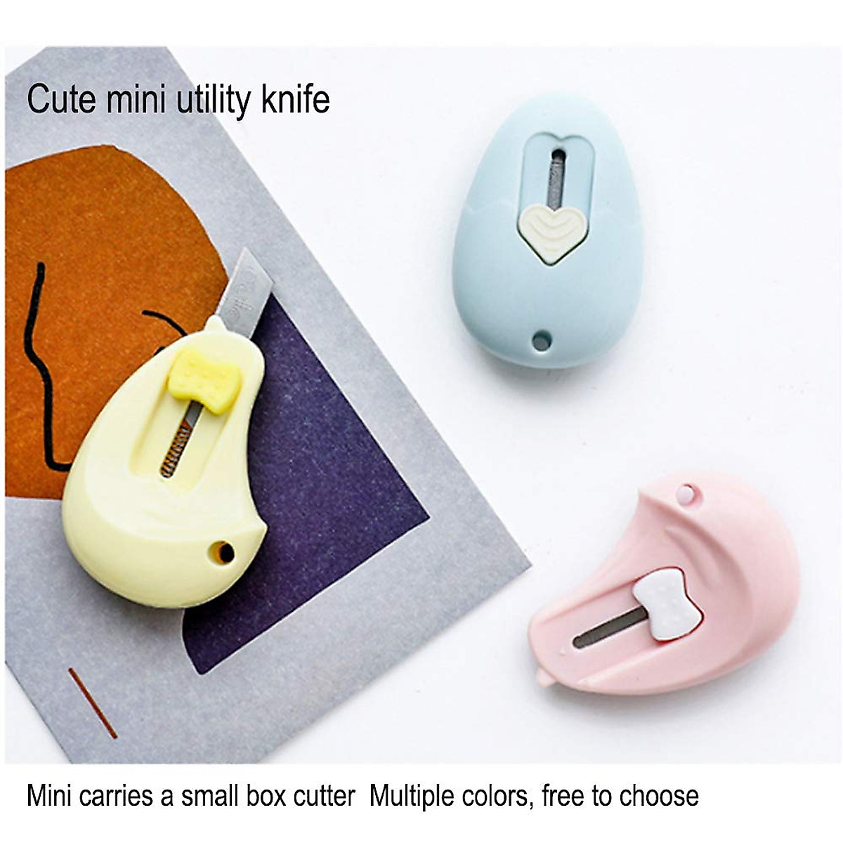 AKOAK 4 Pcs Mini Carry-on Small Box Cutter Durable Paper Cutting Small Knife Cute Sharp Envelope Opening Knife Retractable Utility Knife Suitable for Office and Home Use（random color）