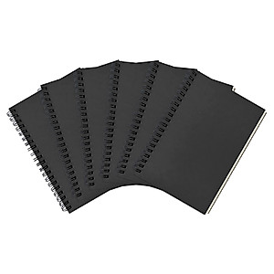 DSTELIN Blank Spiral Notebook, 6-Pack, Soft Cover, Sketch book, 100 Pages / 50 Sheets, 7.5 inch x 5.1 inch, 100GSM, (Black)