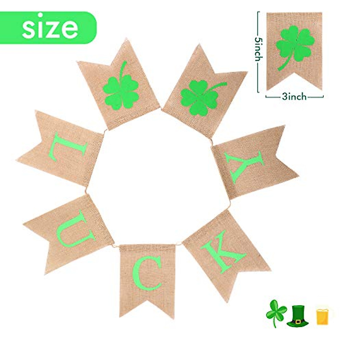 3 Pieces St Patrick's Day Garland Banner Decorations Lucky Burlap Banner Shamrock Irish Leaf Clover Banner Rustic Felt Hanging Banner for Mantel Fireplace Indoor Outdoor Saint Party Decor Supplies