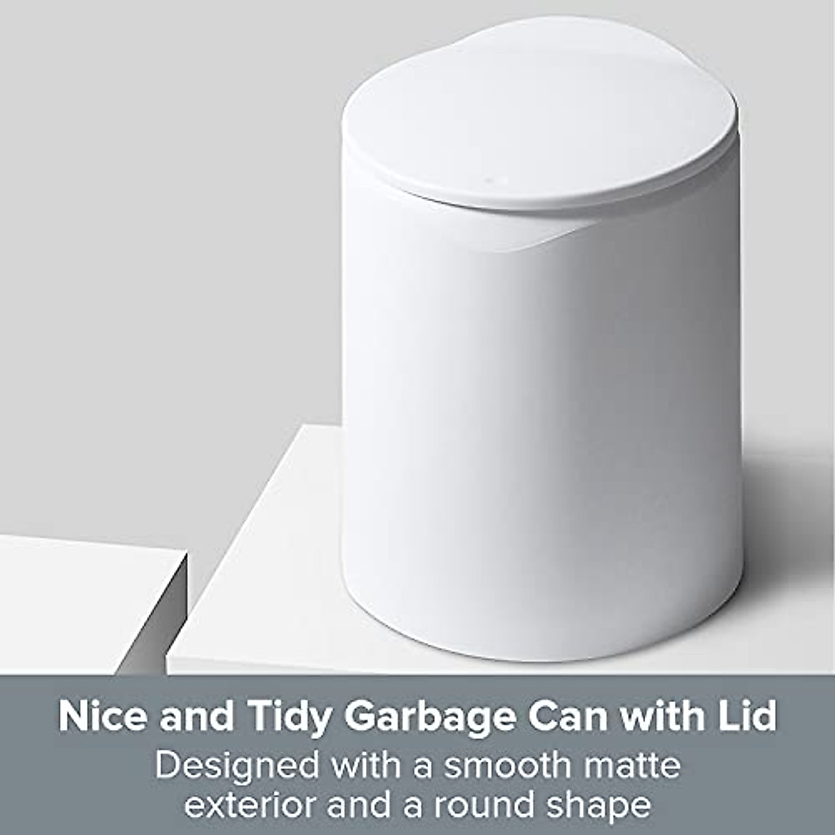 Modern Trash Can with Lid - Double Barrel Garbage Can - One Press Cover Motion Trash Can - Waterproof Waste Basket with Plastic Bin Garbage Bag Liner - White Trash Can, 12L/3.2Gal Capacity